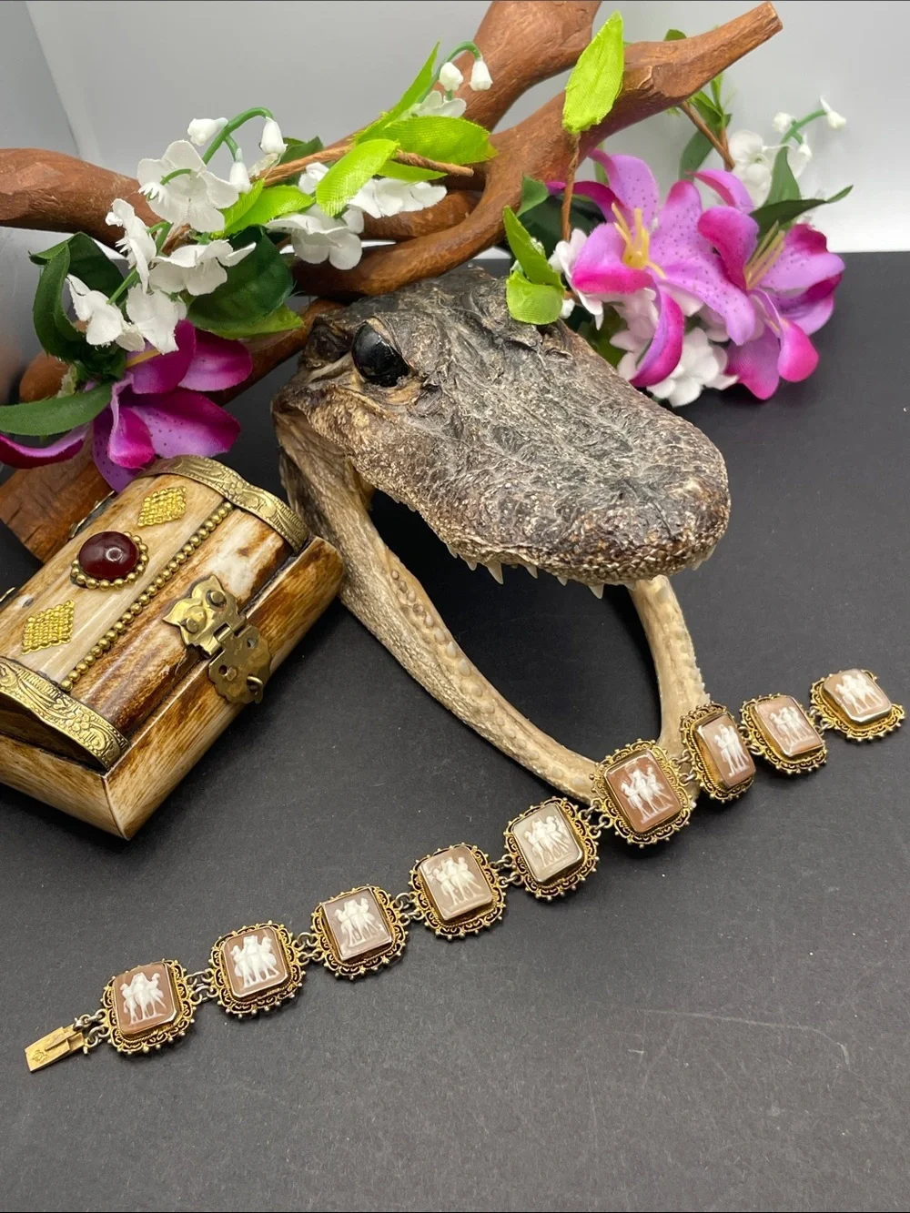 800 | Jewelry | Three Graces Shell Cameo Panel Vermeil Bracelet Vintage ...